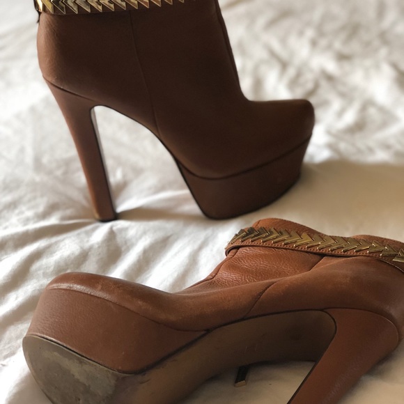 H by Halston | Shoes | Camel And Gold Platform Booties | Poshmark
